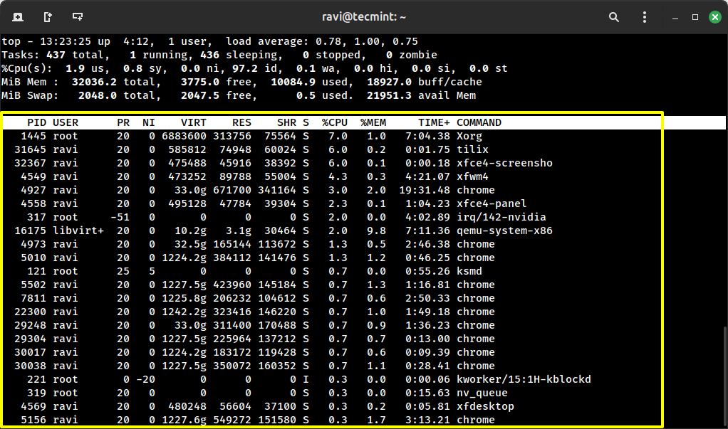 top Command (Sort, Filter, and Monitor Processes) in Linux